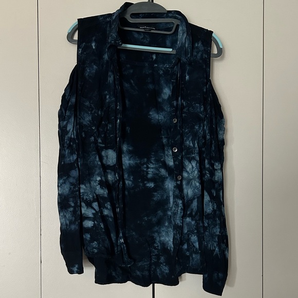 Rock & Republic | Tops | Bleach Dye Blue Button Up | Poshmark